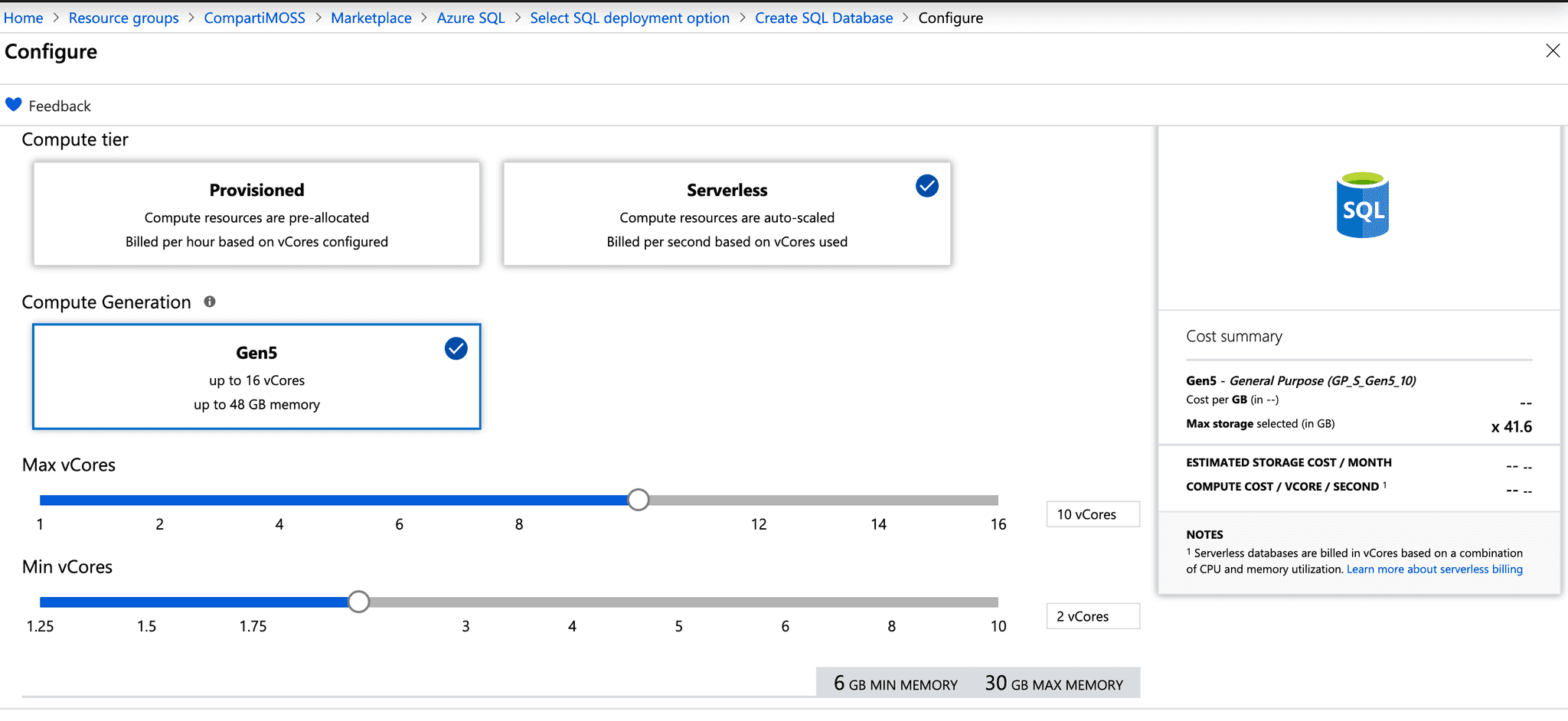 SQL Azure Serverless | CompartiMOSS